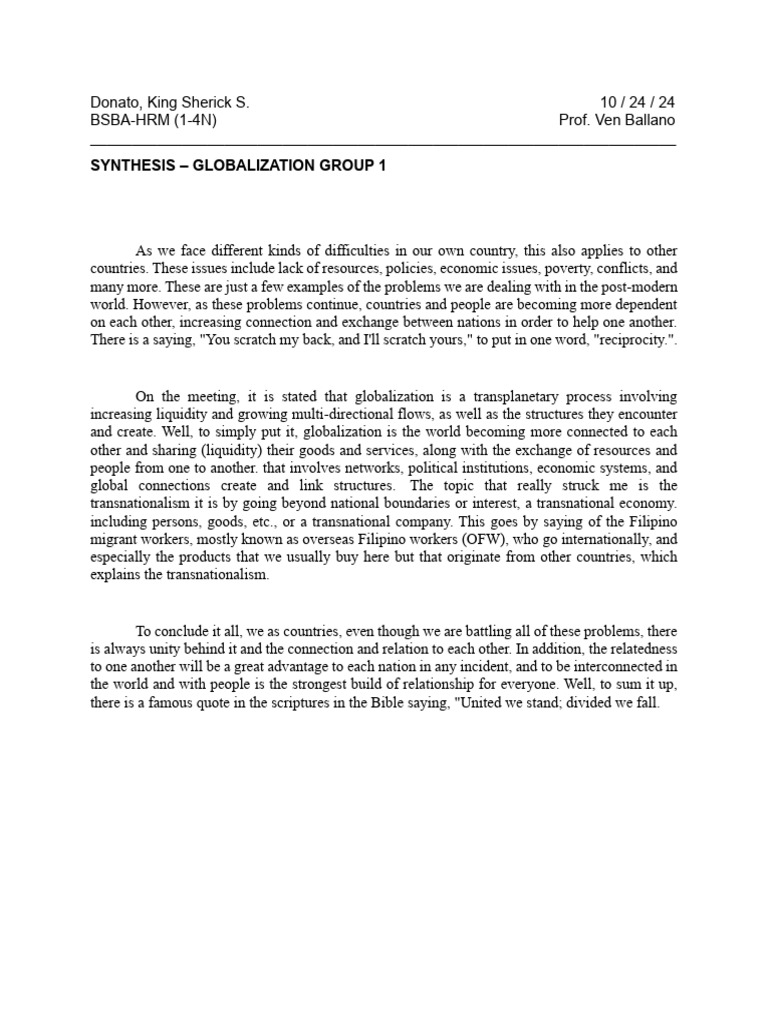 Donato - Tcw Synthesis 1 | PDF