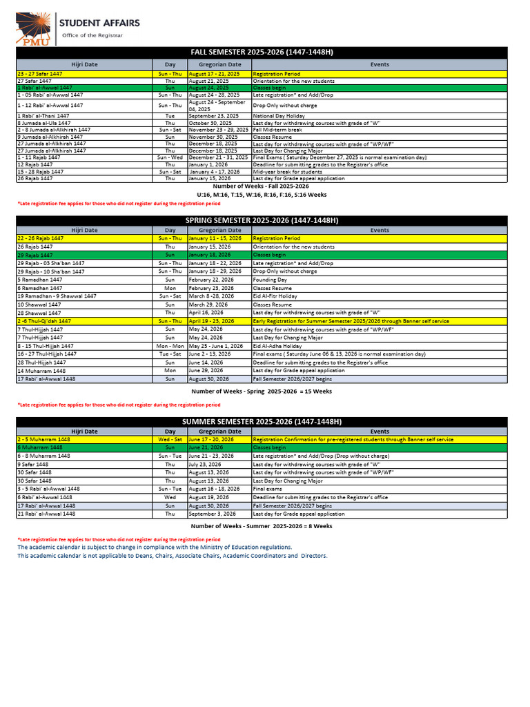 Academic Calendar 2025-2026 Overview | PDF