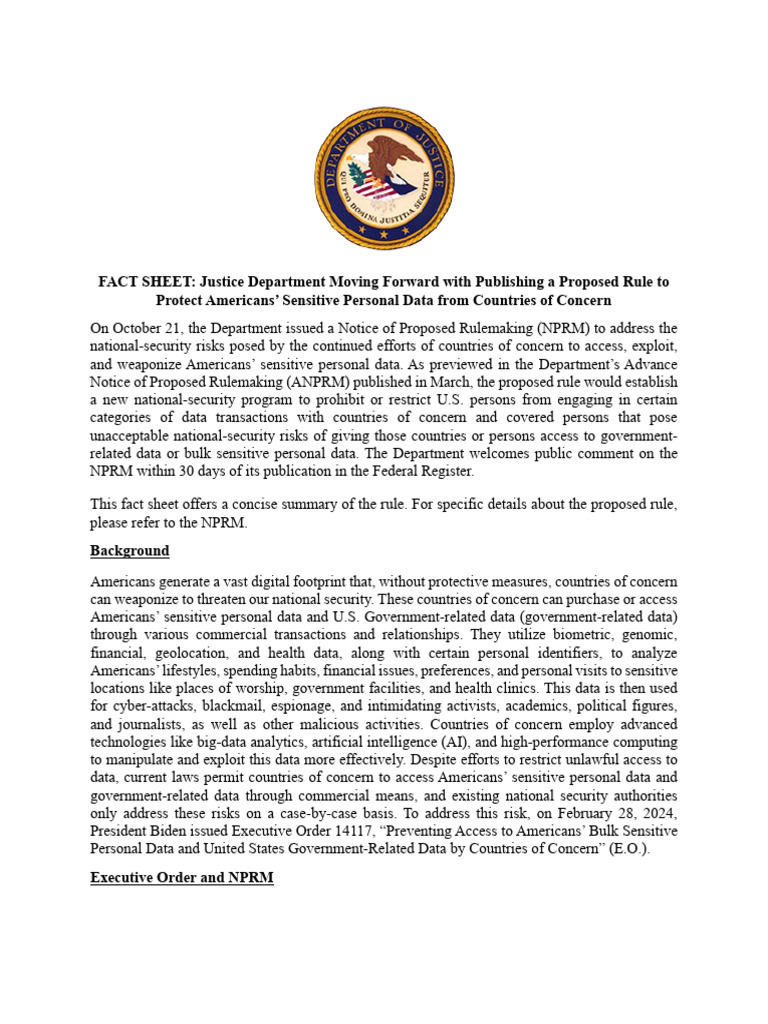 Proposed Rule to Safeguard U.S. Data | PDF | Regulatory Compliance ...