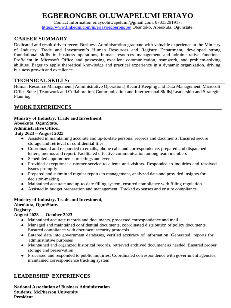 Oluwapelumi Eriayo Resume | PDF | Data Management | Computing