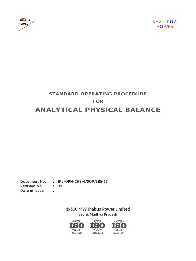 SOP for Analytical Physical Balance | PDF | Chemist | Calibration