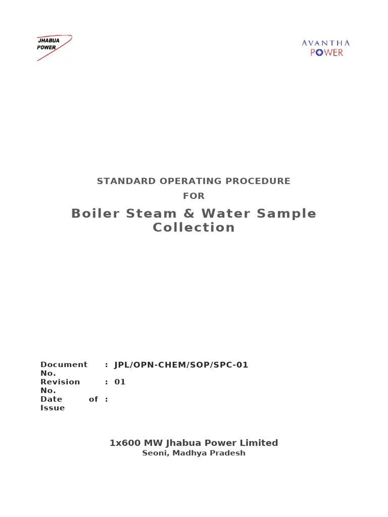 SOP for Boiler Steam & Water Sample Collection | PDF | Boiler