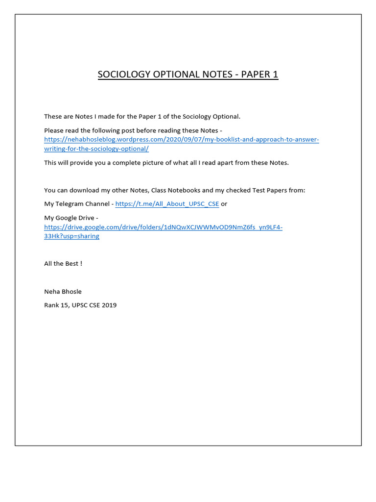 Neha BhosleP1 - Sociology Optional Notes - Paper 1 | PDF | Sociology ...