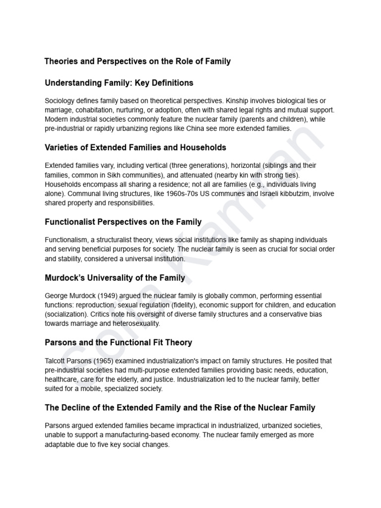 Family Theories: Functionalism Explained | PDF | Family | Patriarchy
