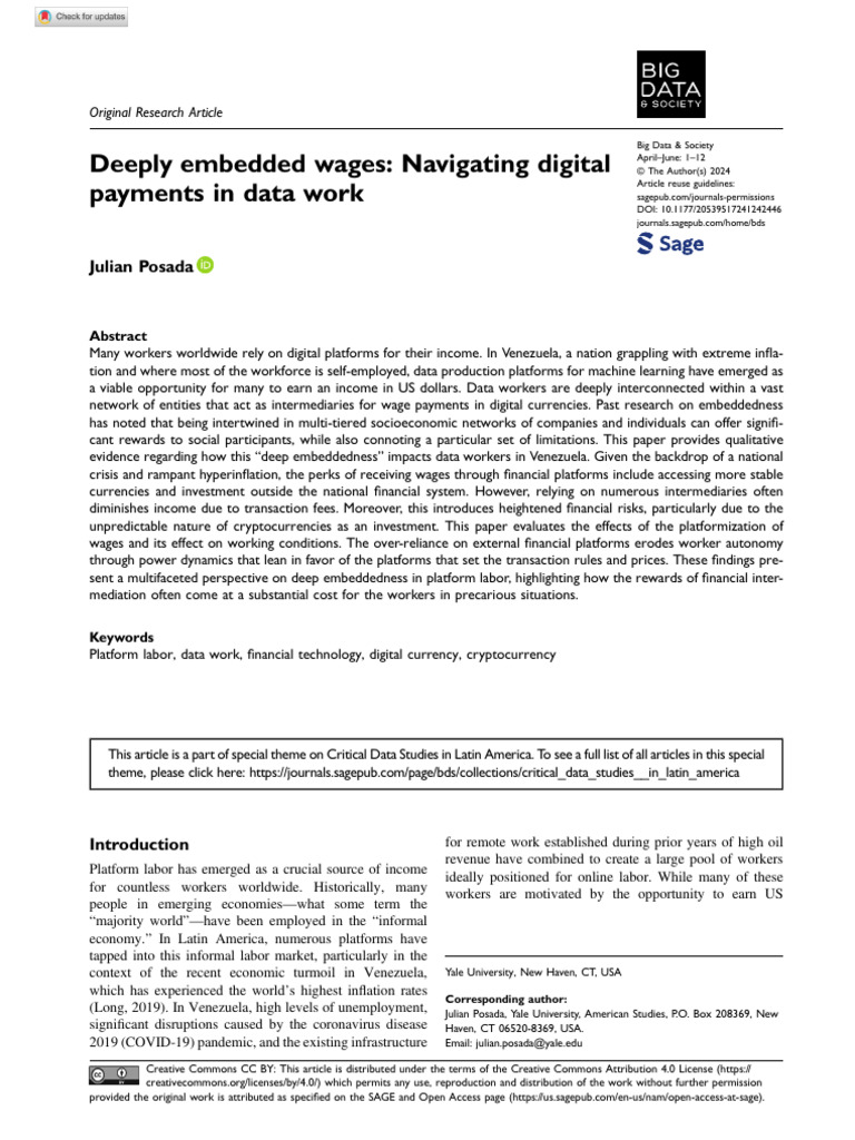 Deeply Embedded Wages: Navigating Digital Payments in Data Work | PDF ...
