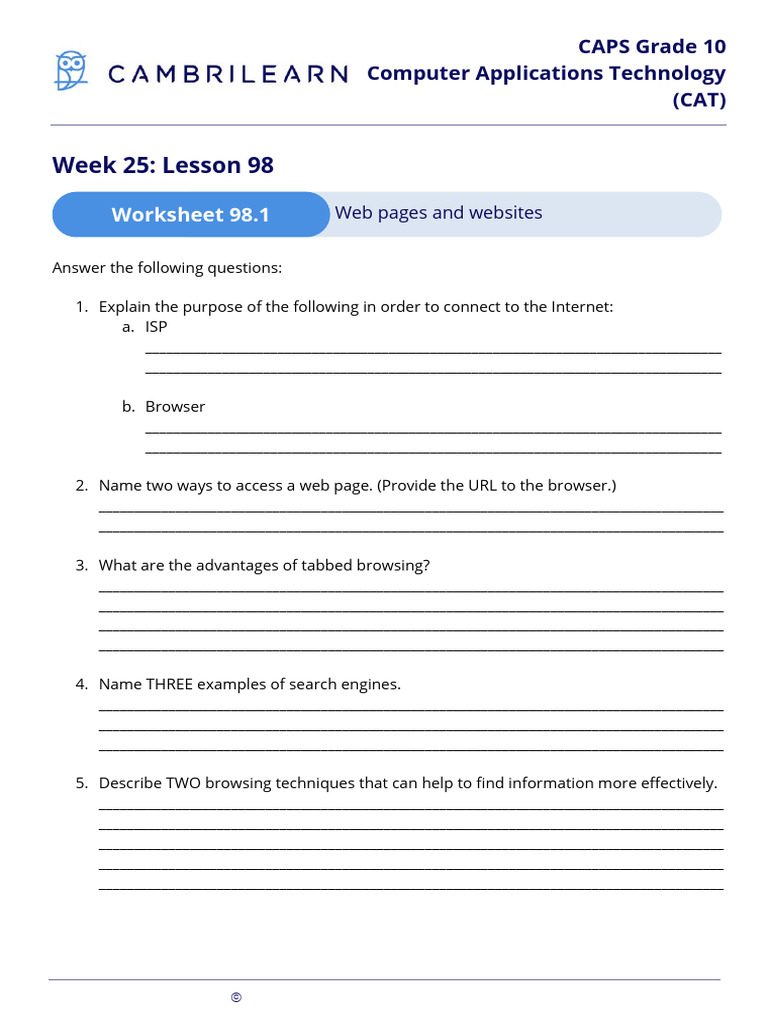 Worksheet 98 1 Web Pages and Websites | PDF | World Wide Web | Internet ...