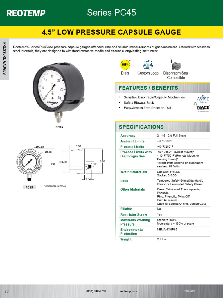 PC45-low-pressure-gauge-PTC-0824 4.5 Fenolica | PDF | Pressure ...