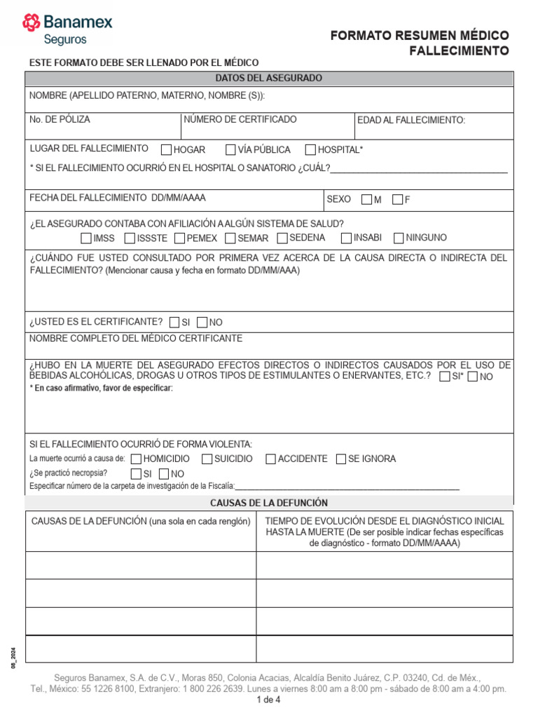 Formato Resumen Medico Por Fallecimiento - 08 - 2024 | PDF | Cáncer ...