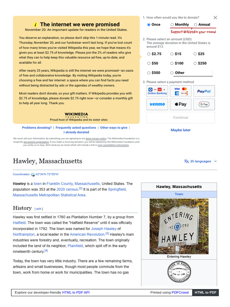 En Wikipedia Org Wiki Hawley Massachusetts | PDF