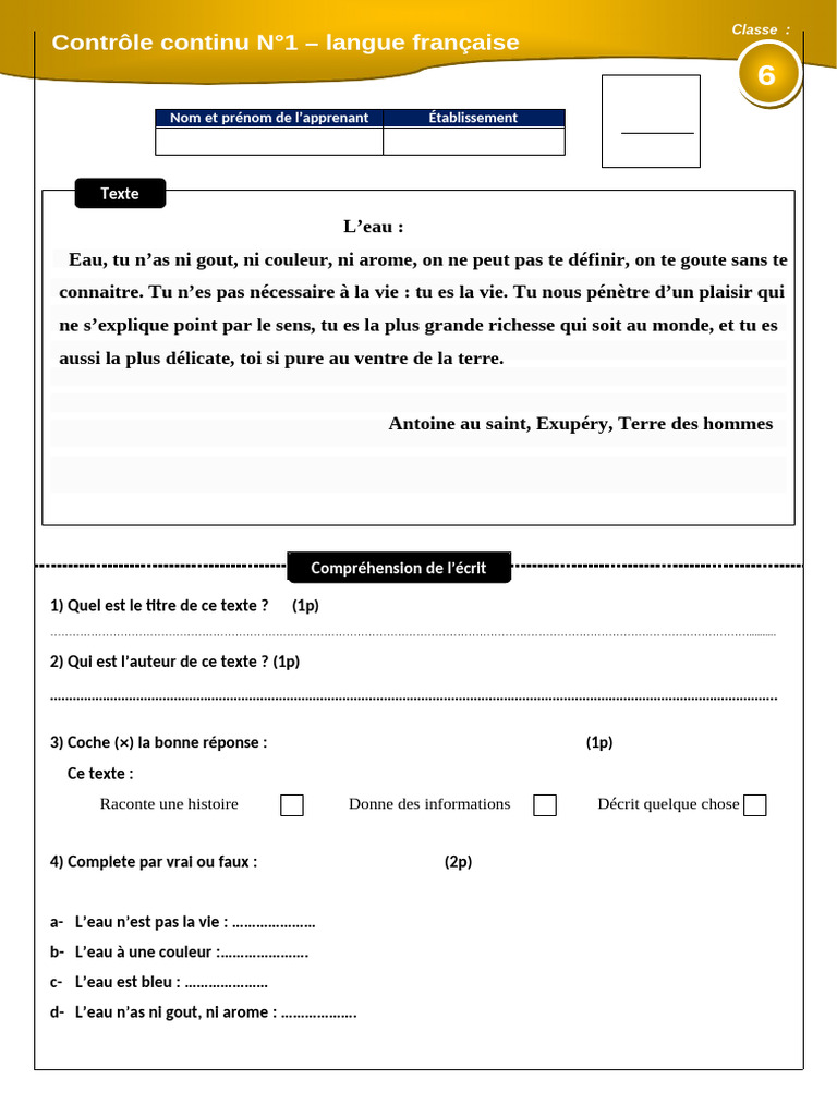Contrôle continu en langue française | PDF | Mosquée | Linguistique