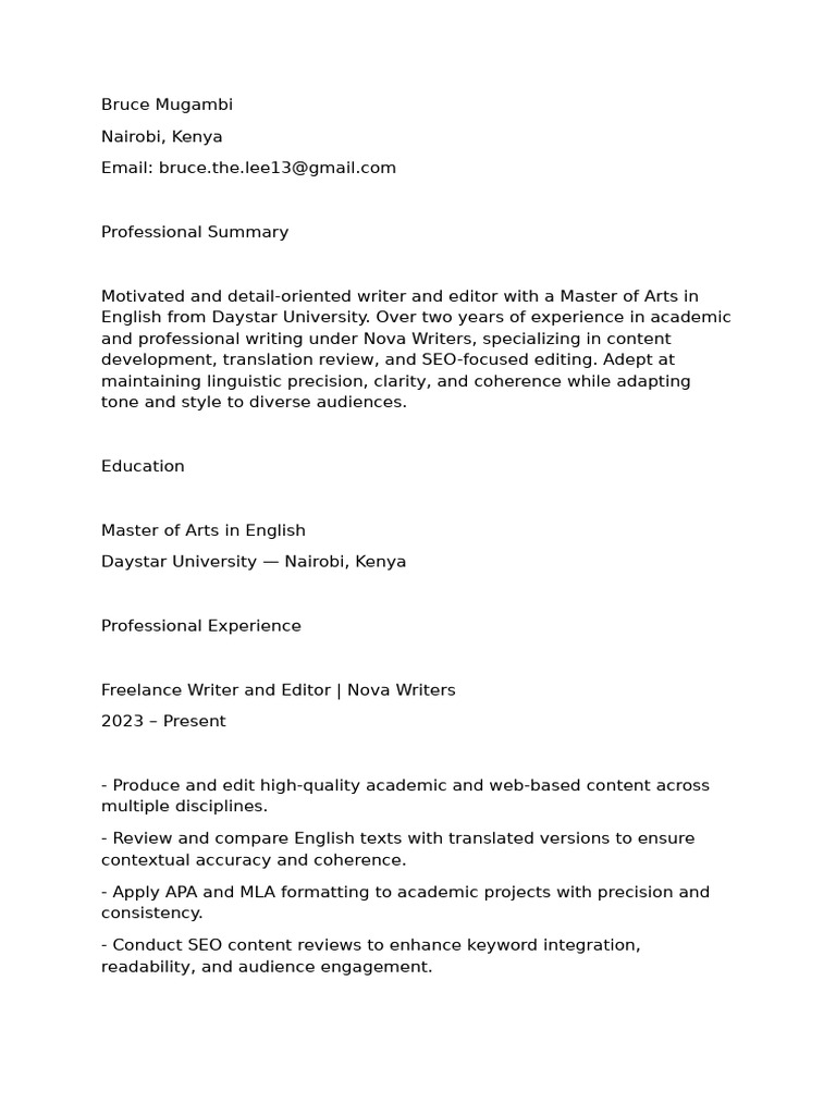 SEO-Focused Writer and Editor Profile | PDF
