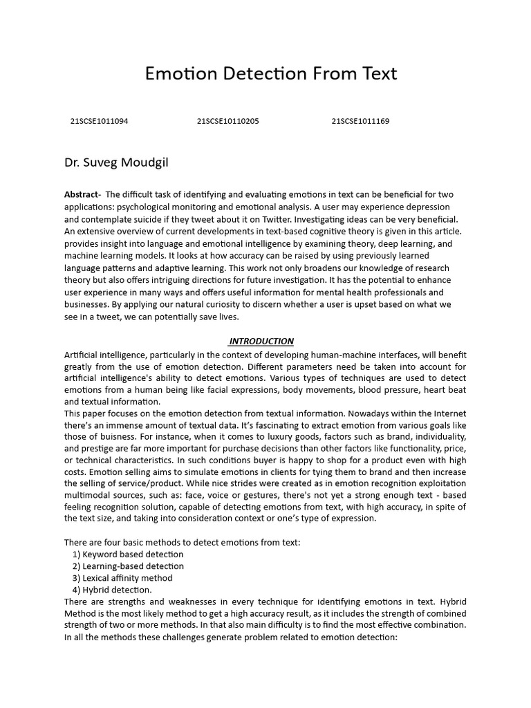 Emotion Detection From Text Research Report | PDF | Machine Learning ...