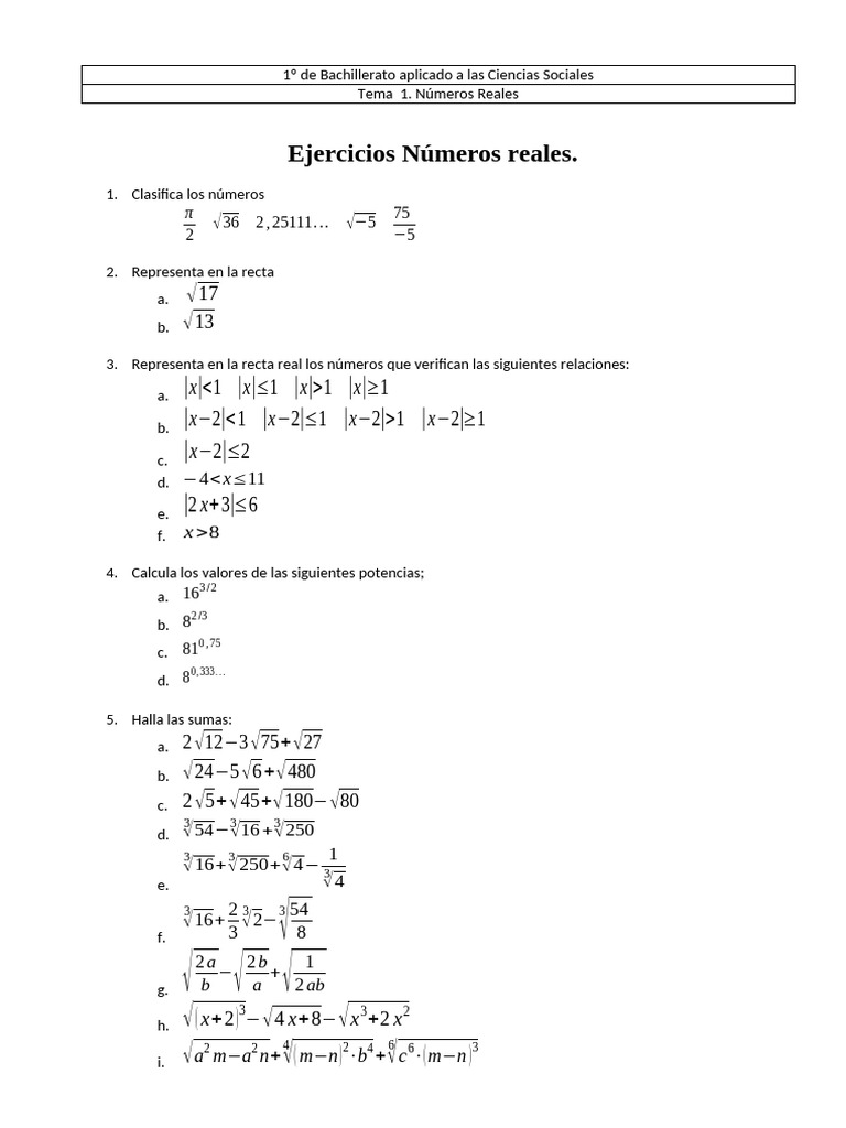 Tema 1. Números Reales (Ejercicios) | PDF | Conceptos matemáticos ...