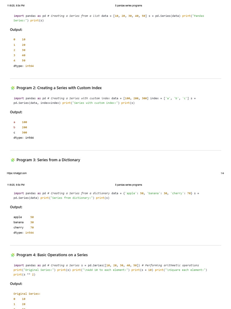 Pandas Series Creation and Operations | PDF | Computer Programming ...