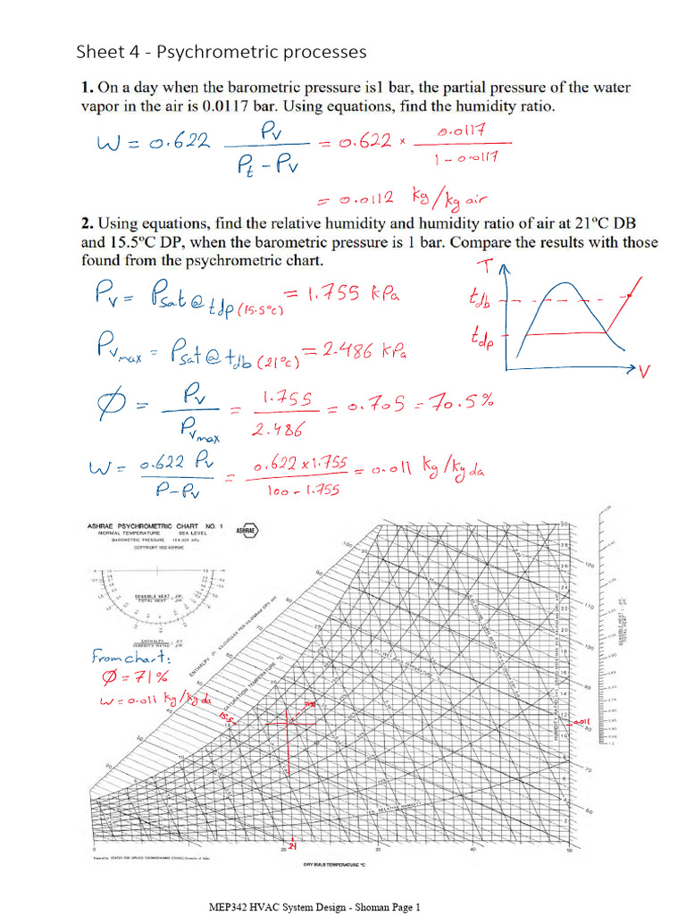 Sheet 4 - Psychrometric Processes | PDF