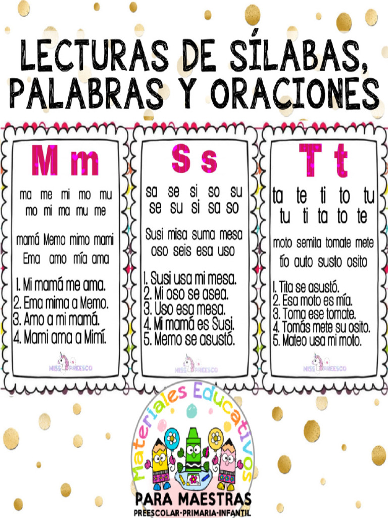 Lecturas de Sílabas, Palabras y Oraciones Por Materiales Educativos ...