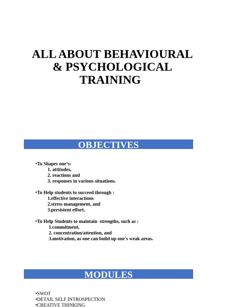 All About Behavioural & Psychological Training | PDF