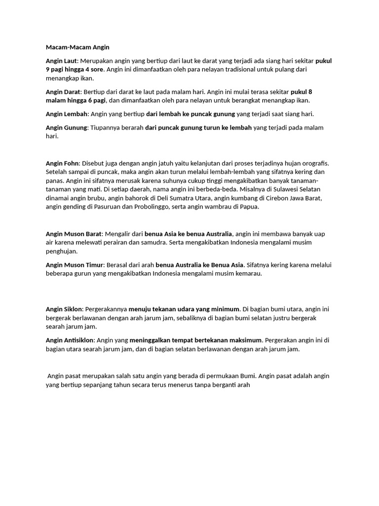 Jenis-Jenis Angin dan Karakteristiknya | PDF