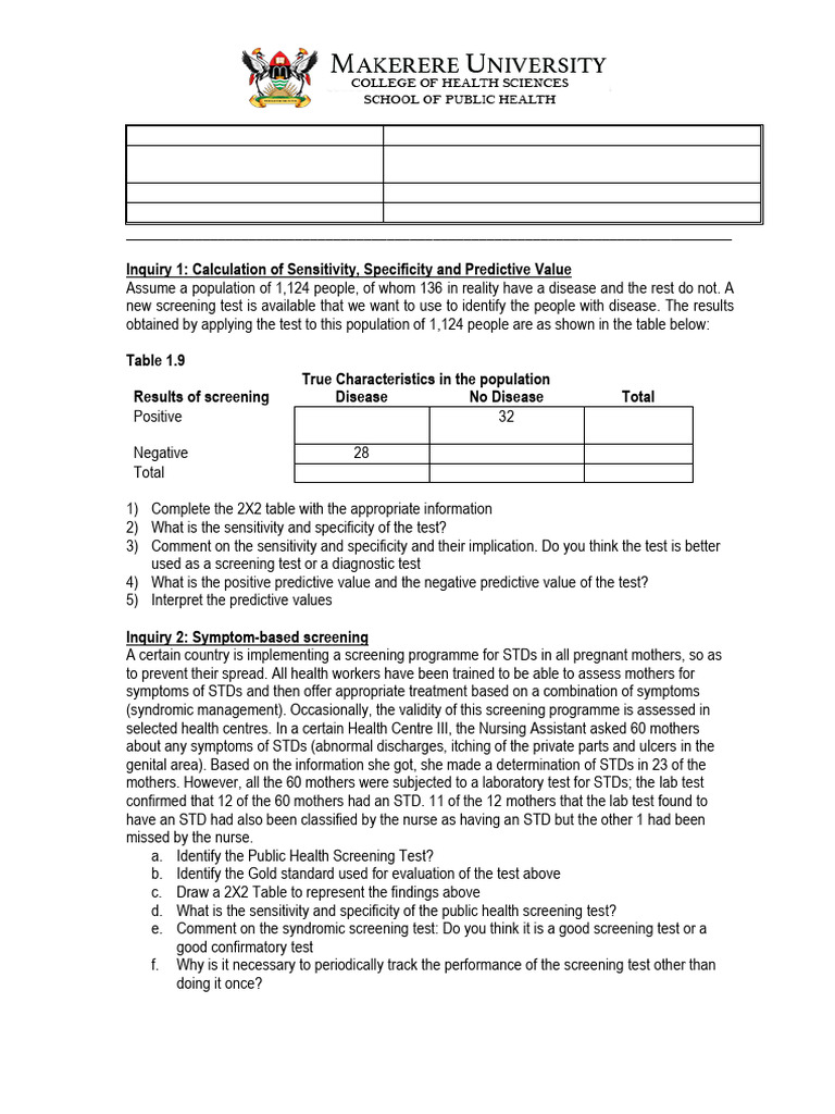 Tutorial 4.validity of Screening Tests - Student | PDF | Sensitivity ...
