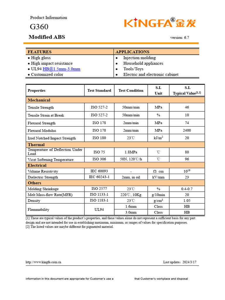 G360 Modified ABS Product Overview | PDF | Strength Of Materials ...