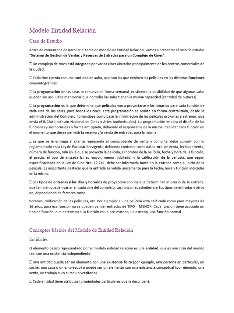 Modelo Entidad Relación en Gestión de Cines | PDF | Software | Función ...