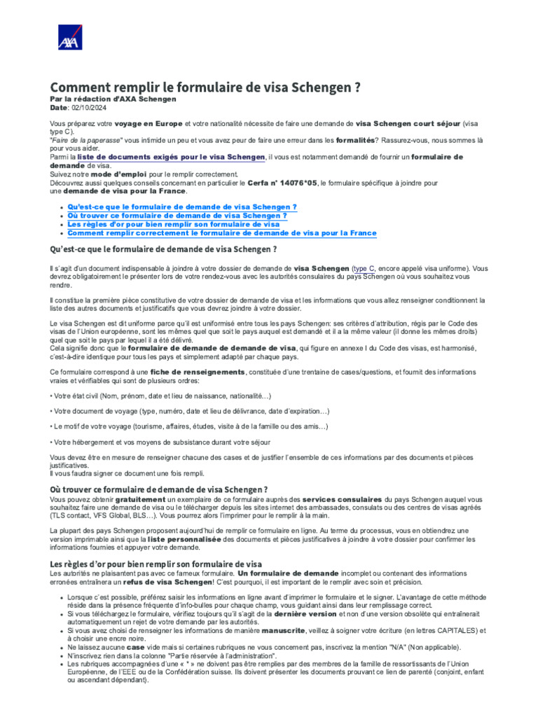 Documents Essentiels Pour Le Visa Schengen - Guide Pratique | PDF