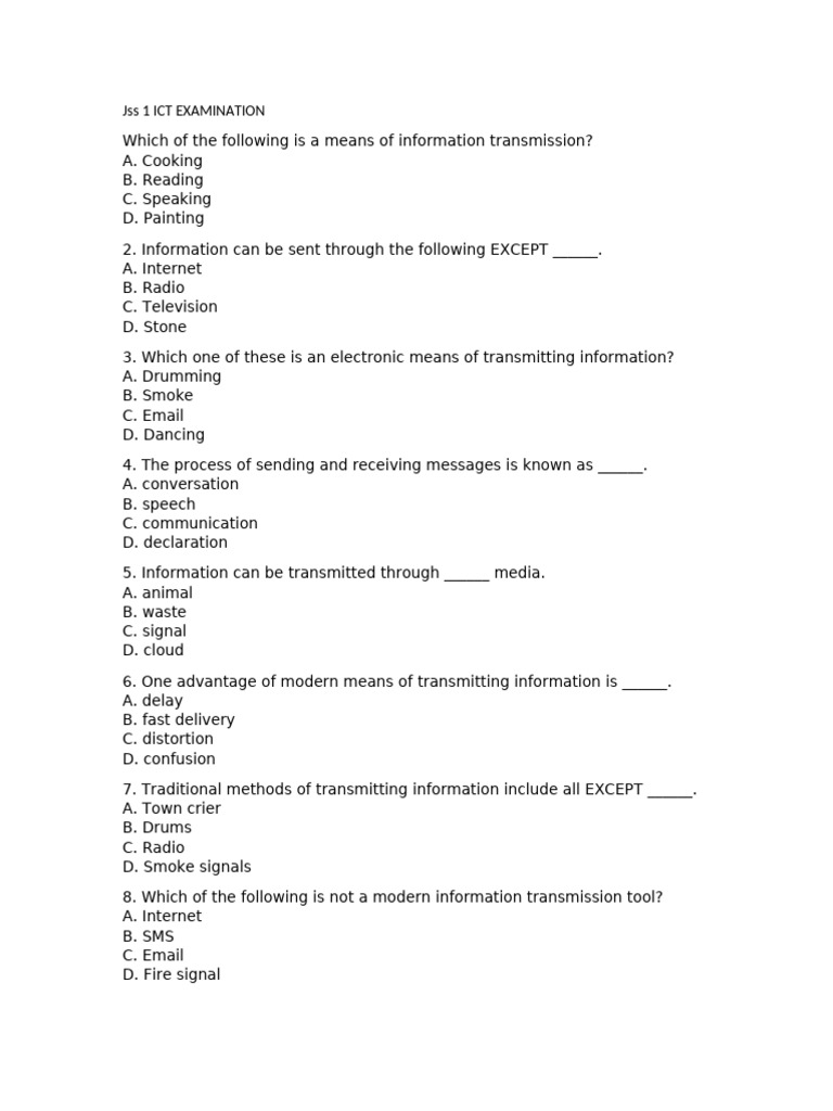 Jss 1 Ict Examination Third Term | PDF | Microcomputers | Communication