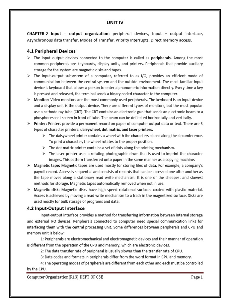 CO Unit 4(II)Material | PDF | Input/Output | Computer Data Storage