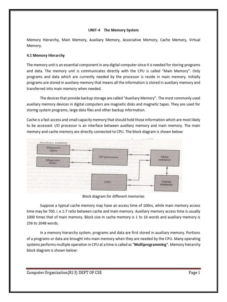 CO Unit 4 Material | PDF | Random Access Memory | Computer Data Storage