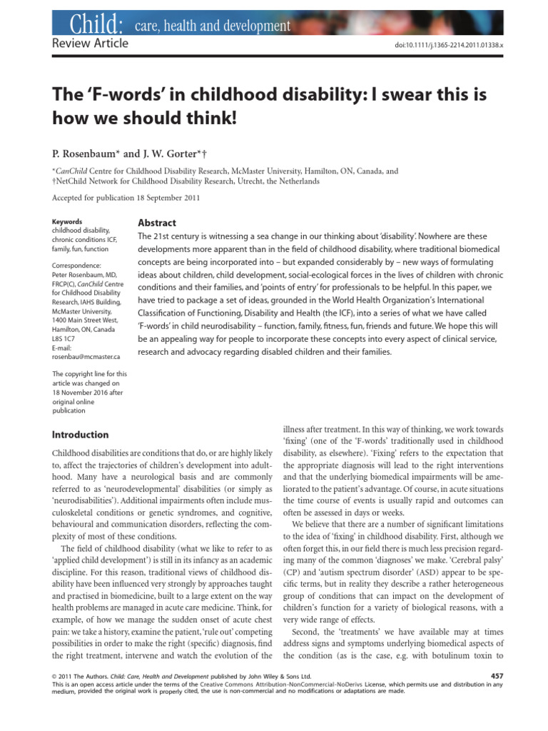F-Words in Childhood Disability Explained | PDF | Behavioural Sciences