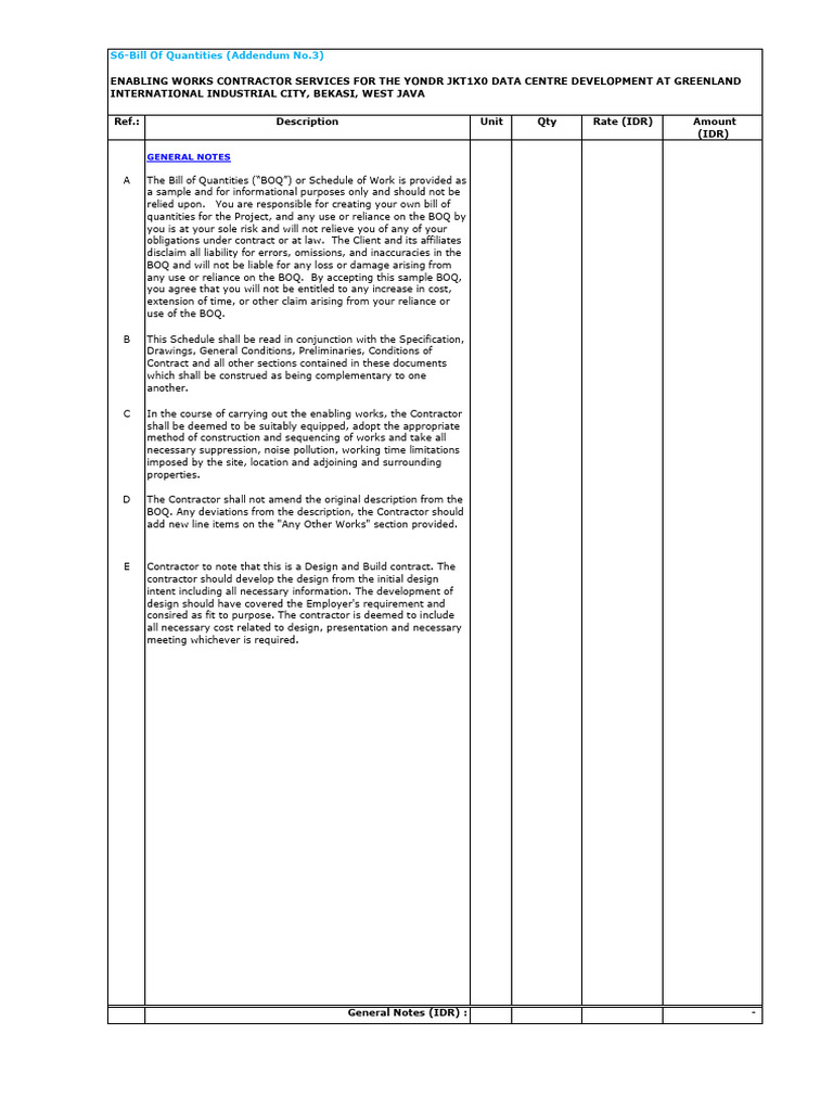 Bill of Quantities Add 3 | PDF | Specification (Technical Standard)