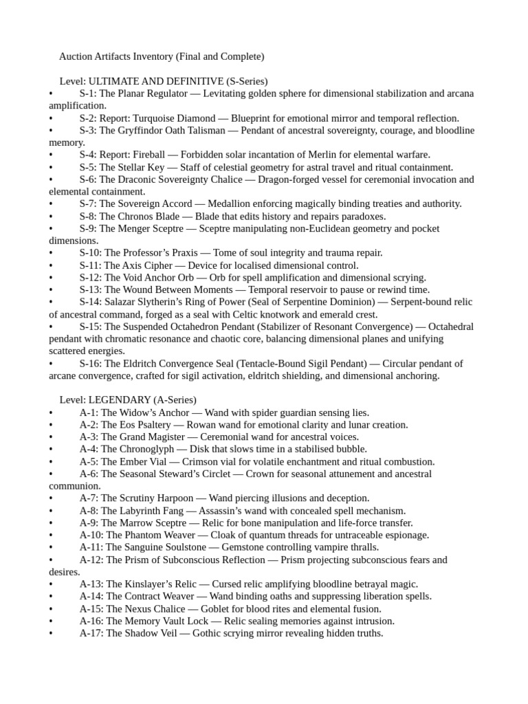 ? Auction Artifacts Inventory (Final and Complete) | PDF