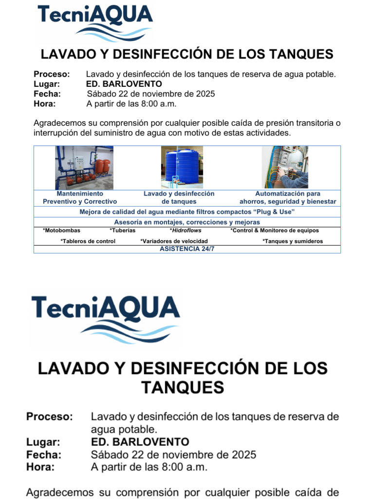 Aviso Lav Tanques Barlovento | PDF