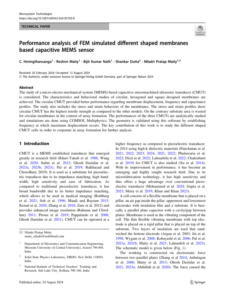 Performance Analysis of FEM Simulated Different Shaped Membranes Based ...