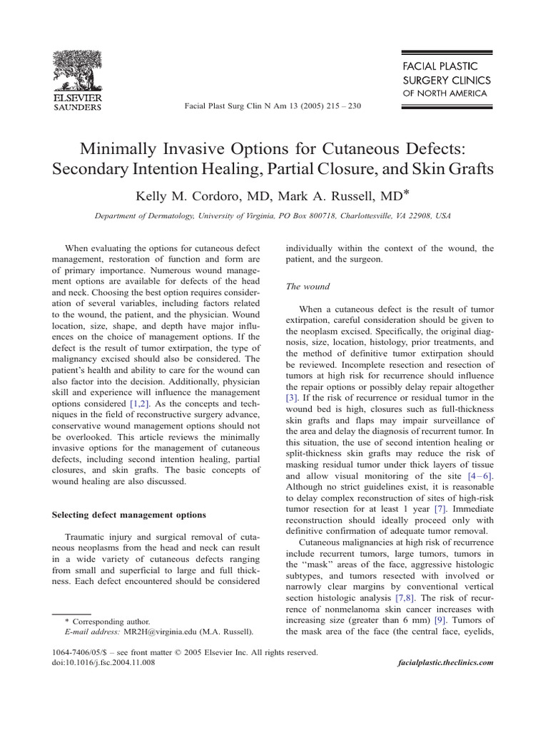 Minimally Invasive Skin Defect Management | PDF | Wound Healing | Wound