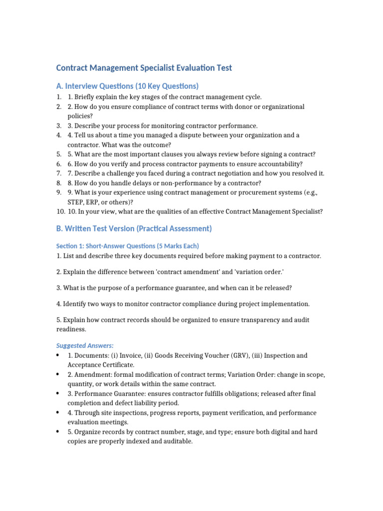 Contract Management Specialist Test Guide | PDF | Business