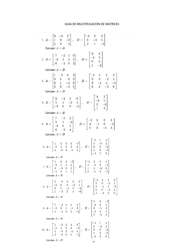 Guia de Multiplicacion de Matrices | PDF
