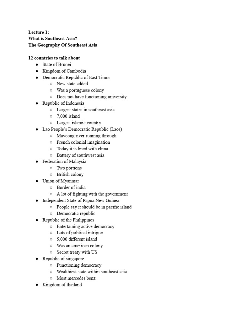 Modern of Southeast Asia Class Notes | PDF | Angkor | Southeast Asia