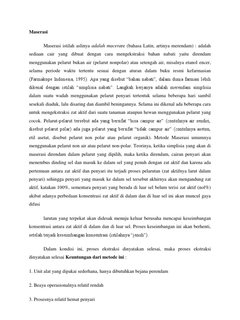 Metode dan Proses Maserasi dalam Ekstraksi | PDF