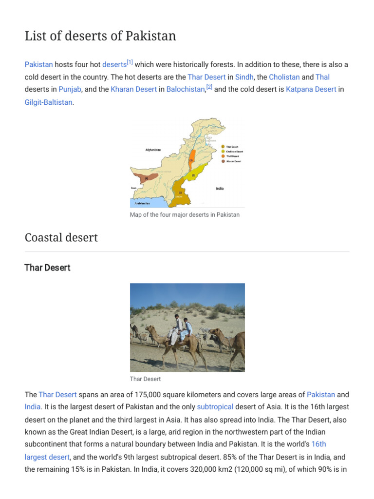 List of Deserts of Pakistan - Wikipedia | PDF | Desert | Pakistan