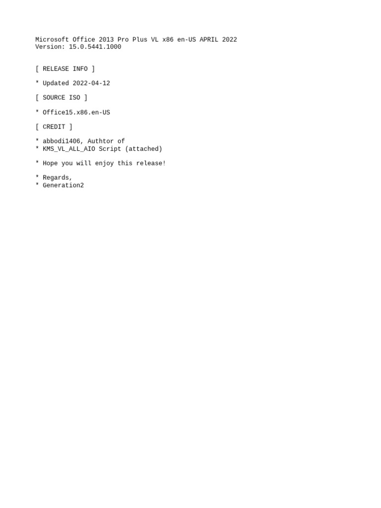 Microsoft Office 2013 Pro Plus VL x86 en-US APRIL 2022 (Gen2) | PDF