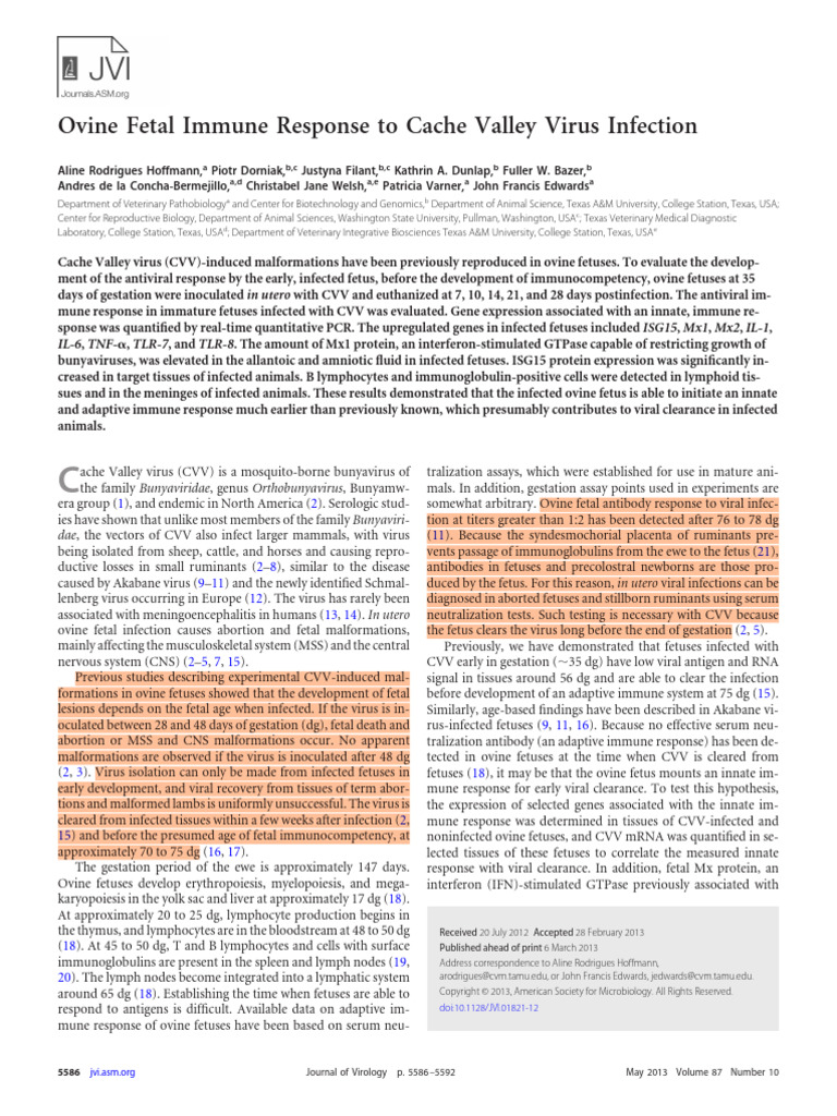 Rodrigues Hoffmann Et Al 2013 Ovine Fetal Immune Response To Cache ...