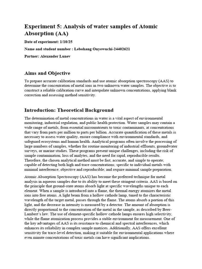 Analytical Lab Report Experiment 5 (AutoRecovered) | PDF | Atomic ...
