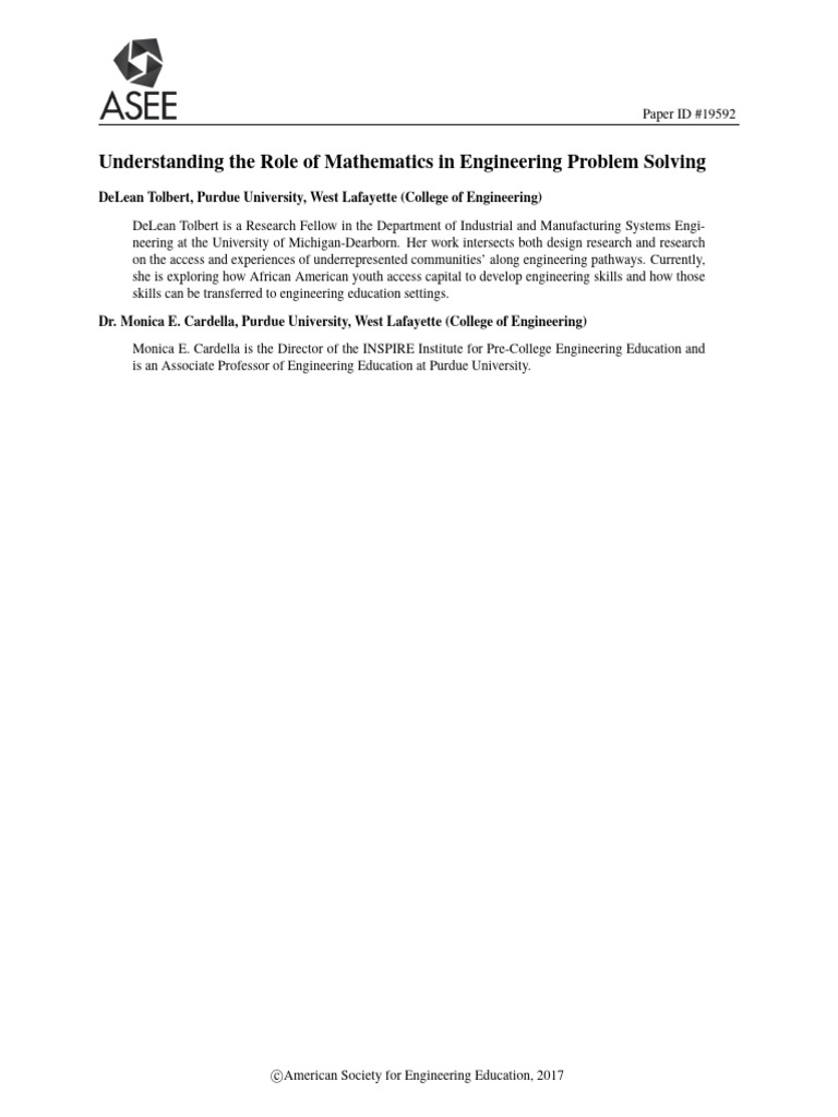 Understanding The Role of Mathematics in Engineering Problem Solving ...