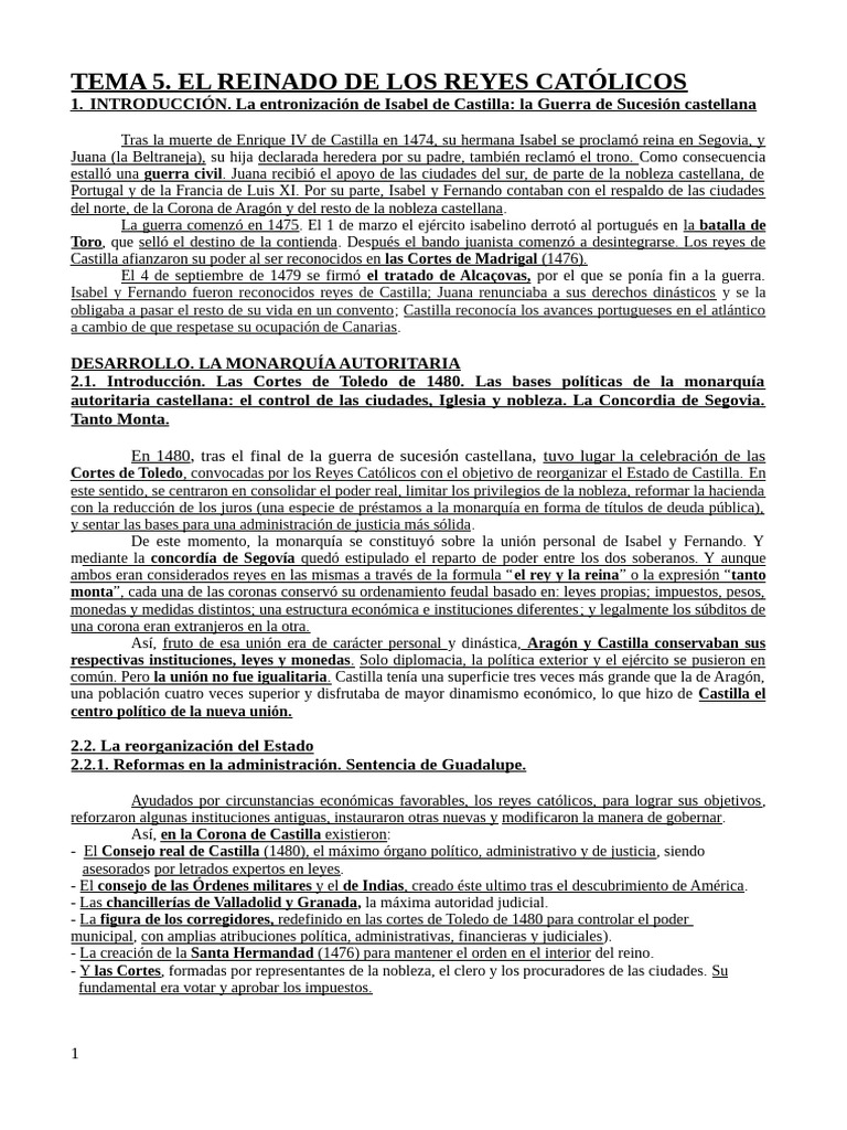 Reinado de los Reyes Católicos: Poder y Reformas | PDF