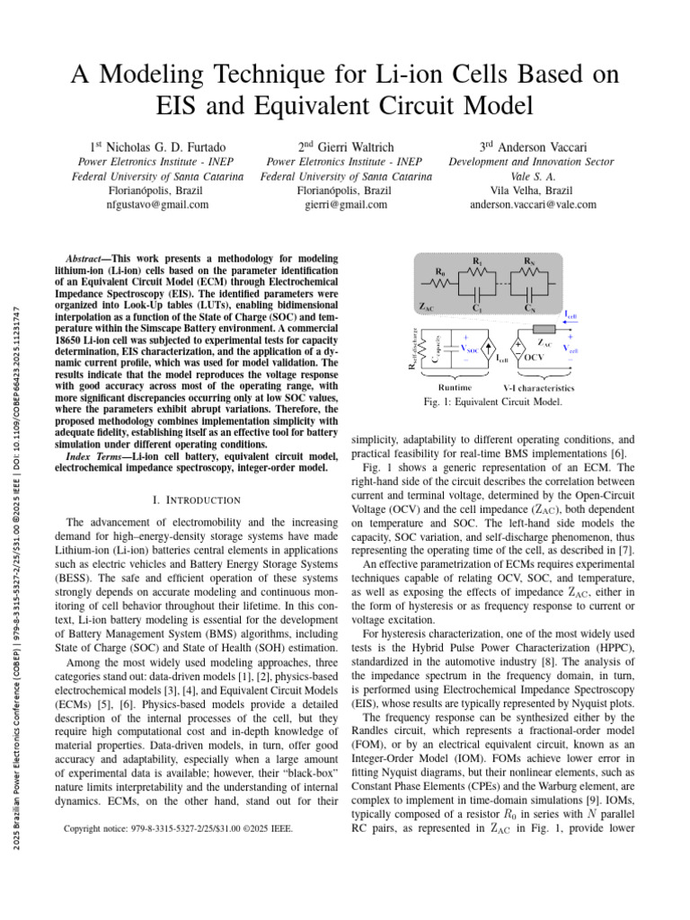 A Modeling Technique For Li-Ion Cells Based On EIS and Equivalent Circuit Model | PDF | Lithium ...