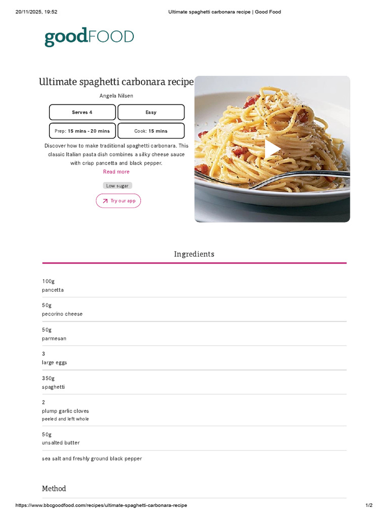 Ultimate Spaghetti Carbonara Recipe | PDF | Spaghetti | Pasta
