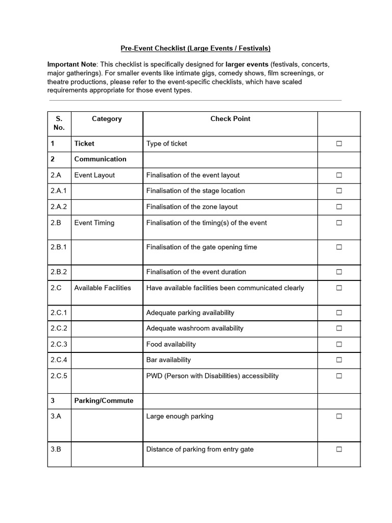 Large Event Pre-Event Checklist | PDF