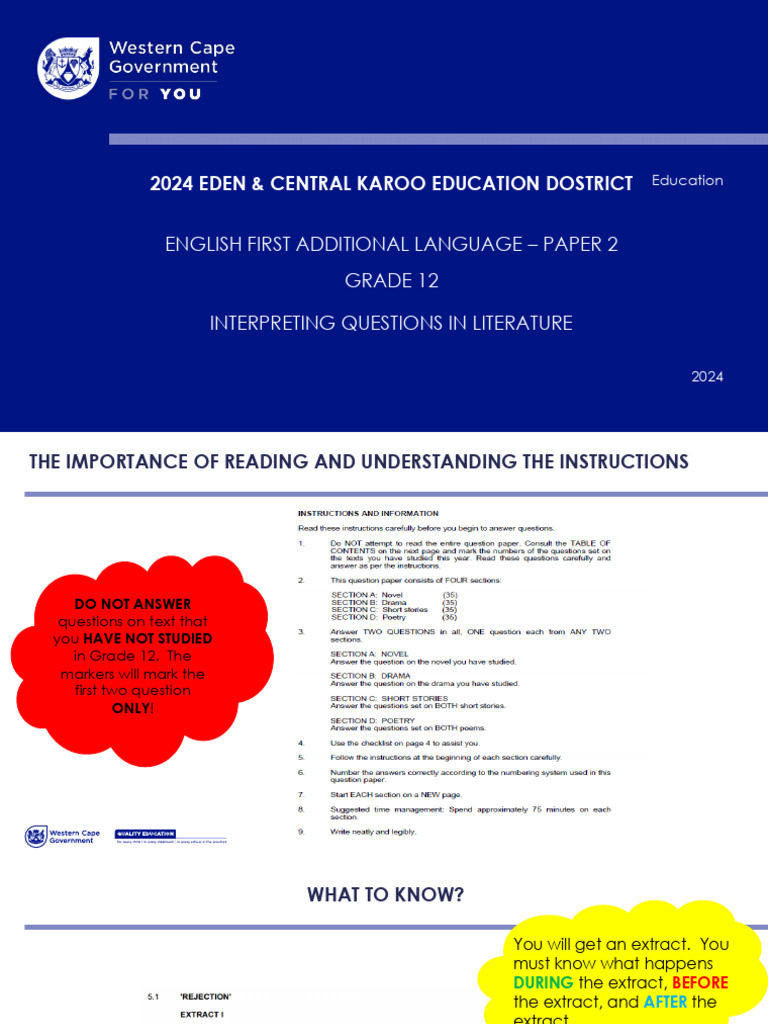 Unpacking Exam Questions EFAL P2.pptx Version 1 | PDF | Mind | Knowledge