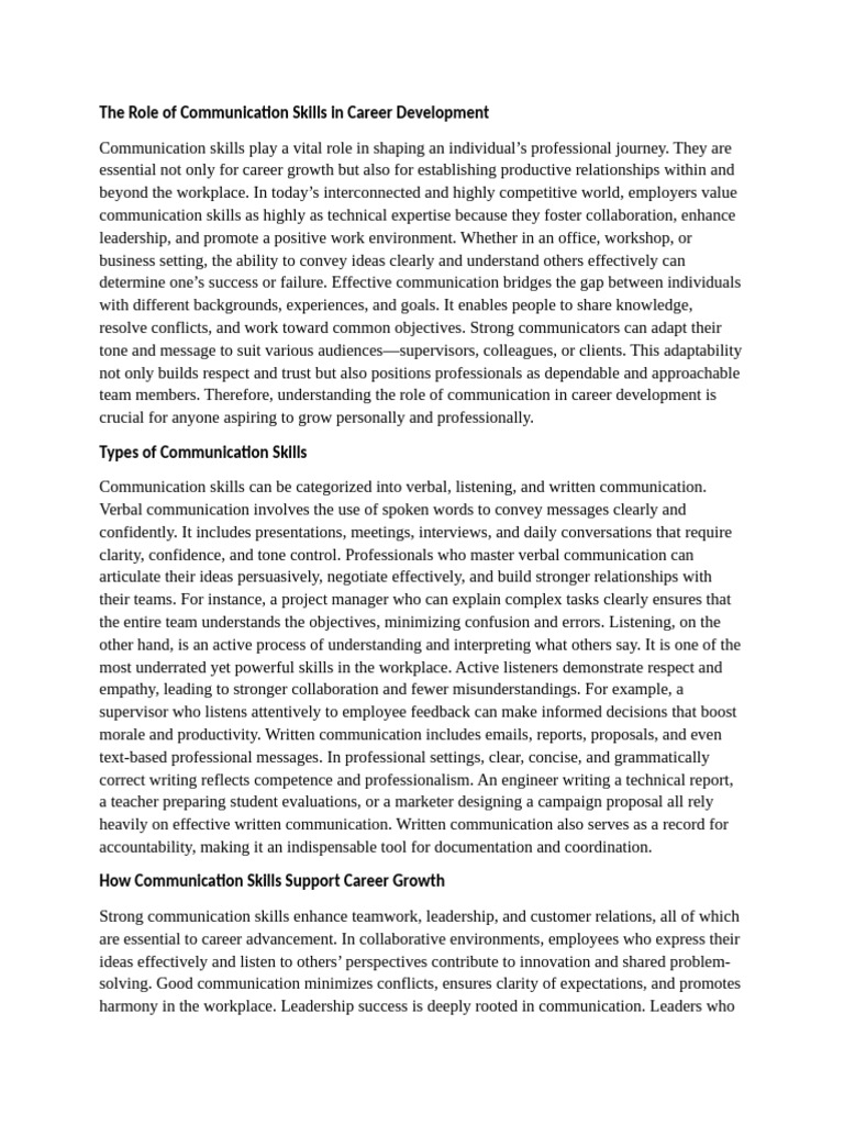 The Role of Communication Skills in Career Development | PDF ...